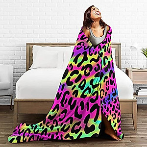 Neon Animal Leopard Spots Blankets Throw Blanket 3D Printed Soft Comfortable Flannel Fleece Throws for Bed Couch Sofa Floor Car and Home Decor 80"X60"(Adult)