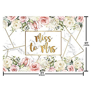 MEHOFOND 7x5ft Miss to Mrs Backdrop for Bridal Shower Pink White Floral White Gold Marbled Wedding Party Decorations Photography Background Engagement Party Banner Supplies Photo Booth Props