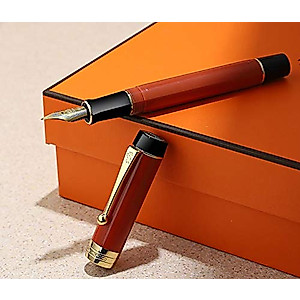 Jinhao Classic Fountain Pen Orange Red Celluloid, Medium Nib with Conveter and Pen Case Set