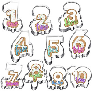 10 Pieces Numbers Cookie Cutters Number Shapes Vintage Cookie Cutter Birthday Number Cookie Mould for Home Kitchen Baking Biscuit Birthday Baby Shower Party Supplies