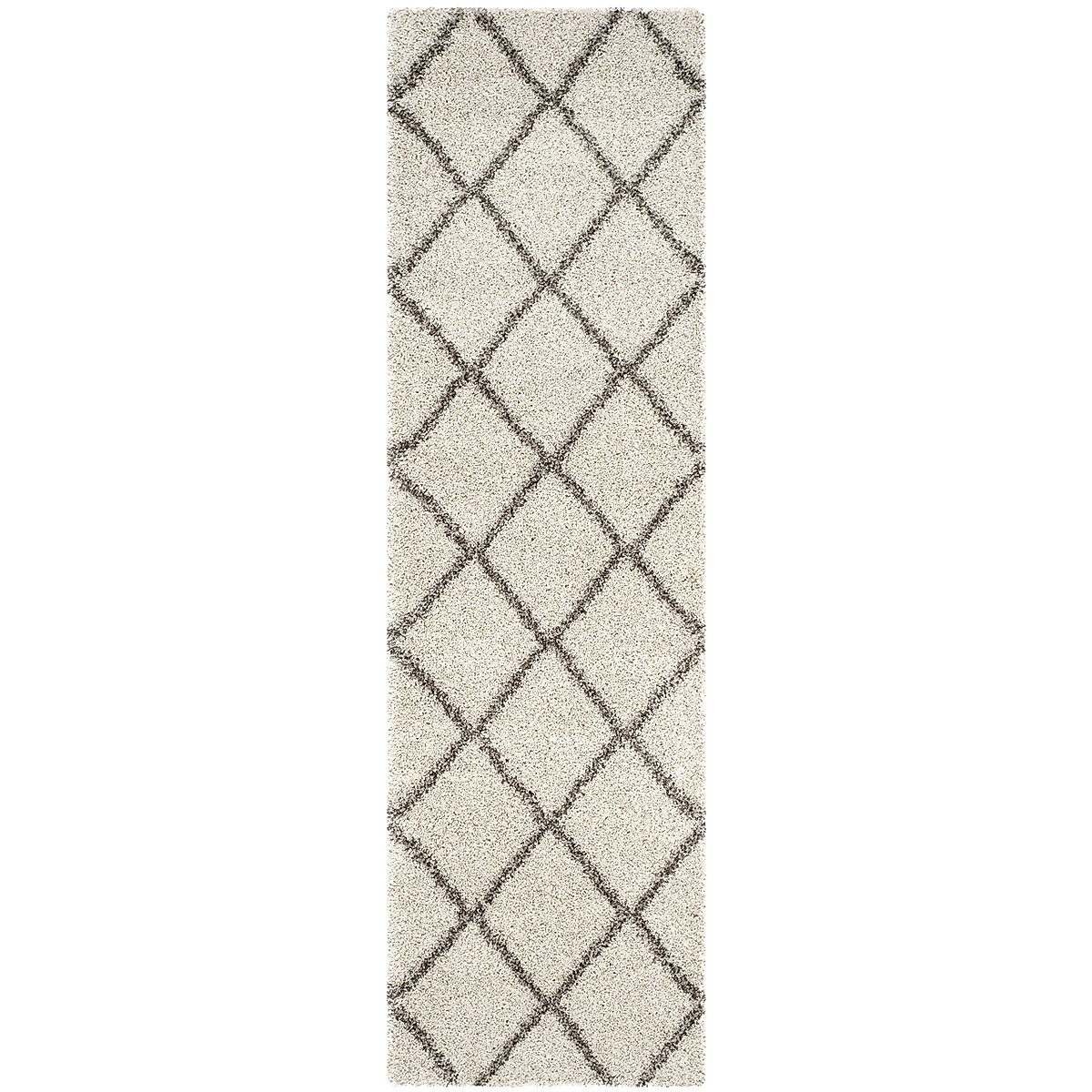 SAFAVIEH Hudson Shag Collection Runner Rug - 2'3" x 6', Ivory & Grey, Modern Trellis Design, Non-Shedding & Easy Care, 2-inch Thick Ideal for High Traffic Areas in Living Room, Bedroom (SGH281A)