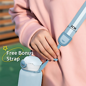 Diller Insulated Water Bottle with Straw, 14 oz Travel Coffee Mug with Straps Mini Stainless Steel Water Bottles with Straw for Kids and Women Keep 12H Piping Hot & 24H Cold (Blue, 14 oz)