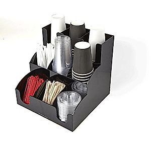 Mind Reader 9 Compartment Coffee Condiment and Accessories Organizer, Black