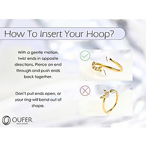 OUFER 20G Nose Rings Hoops, 9K Solid Gold Seamless Open Nose Rings, Moon Design Cartilage Earrings, Nose Piercing Jewelry for Women and Men