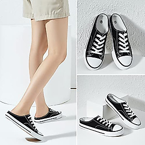 Women's Slippers Canvas Sneakers Slip on Shoes Non Slip Mules Backless Sneaker（Black.US7）
