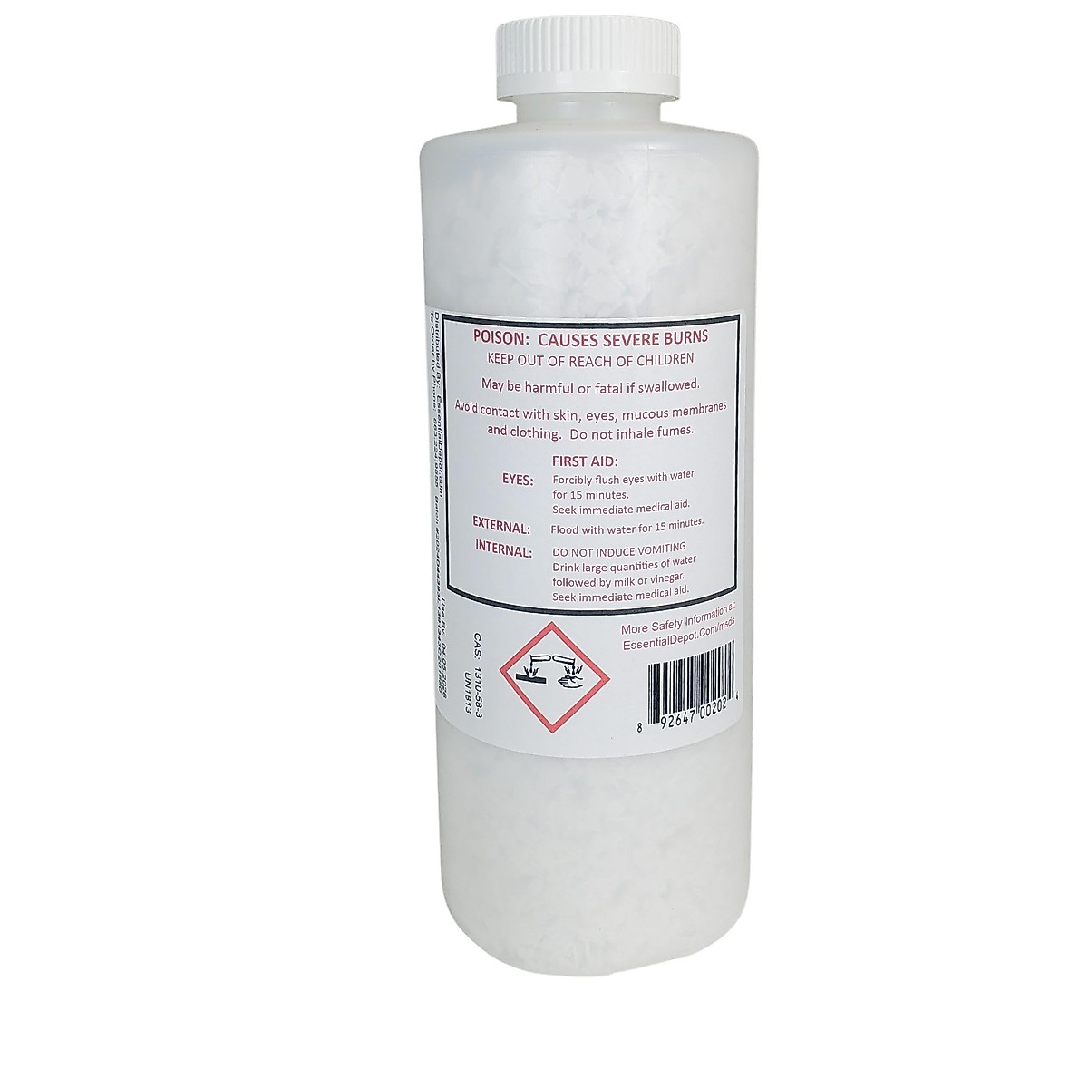 Potassium Hydroxide Flakes KOH, 2 lbs Caustic Potash Anhydrous KOH Dry Electrolyte - HDPE Container with resealable Child Resistant Cap