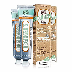Dr. Ginger's Coconut Oil Toothpaste with White Activated Charcoal, All-Natural Whitening Brightening Power, Enamel-Safe, Reduces Plaque & Gum Sensitivity, Fluoride-Free, Coconut Mint Flavor, 4oz, 2ct