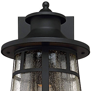 John Timberland Clement Mission Outdoor Wall Light Fixtures Set of 2 Cast Iron Black Metal 15" Clear Seedy Glass for Exterior House Porch Patio Outside Deck Garage Yard Front Door Garden Home