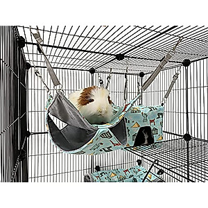 Ferret Hammock Set for cage Cage Accessories 3 Style,Double Hammock or Square House and Tunnel Bed for Guinea Pig (Teal)