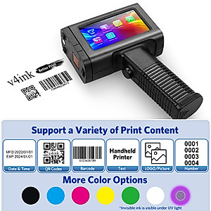 v4ink Portable Handheld Printer Labeler BT-HH6105B2 use for QR Code Barcode Production Date Logo Batch Series Number Print on Glass Bag (0. 5 Inch Handheld Printer)