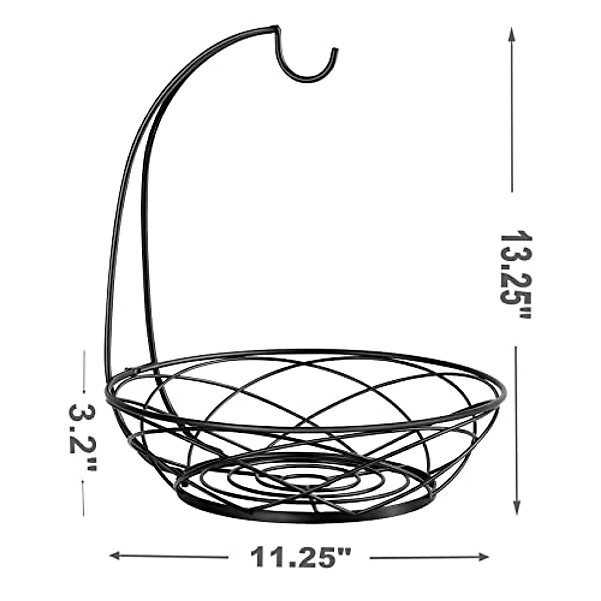 PT COVER Fruit Bowl with Banana Hanger - Fruit Basket for Kitchen Counter with Holder - Black Chrome
