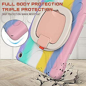 KENOBEE All-New Fire HD 10 & Fire HD 10 Plus Tablet (10.1", 11th Generation, 2021) Case, 360 Rotating Stand Multi-Functional Grip Rugged Heavy Duty Shockproof Protective Kickstand Cover,Rainbow Pink