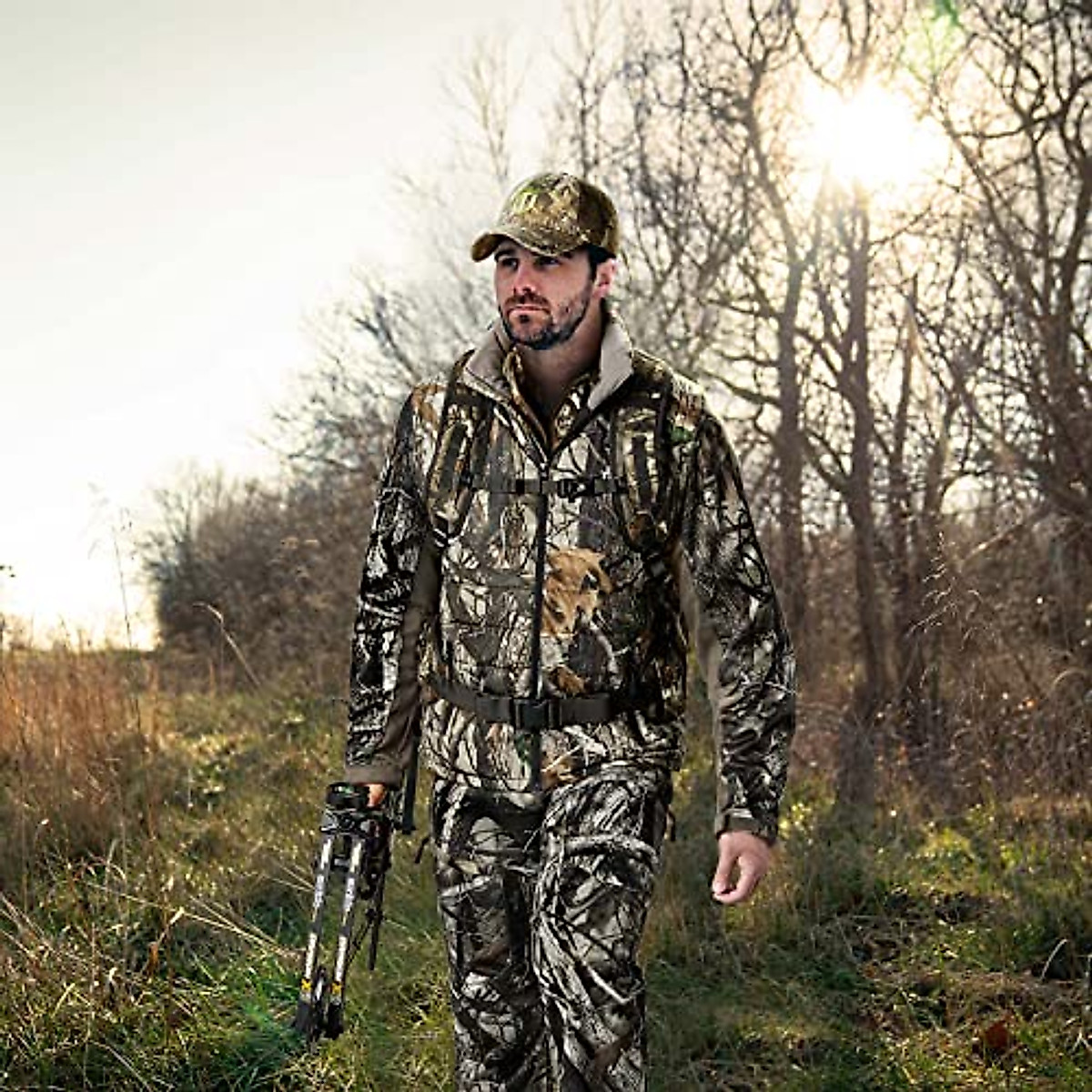 TIDEWE Men's Heated Vest with Retractable Heated Hood and Battery Pack, Lightweight Vest for Hunting/Hiking (Next Camo G2, Size S)