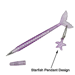Maydahui 12PCS Cute Mermaid Shape Rollerball Pen Fish Pens Creative Crystal Flash Powder Starfish Pendant Signature Pen Black Gel Ink Design for Girls Women Student Valentine's Day