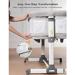 besrey 5 in 1 Baby Bassinet Bedside Sleeper, Playpen with Bassinet & Baby Cradle, 0-18 Months (Without Stars Printing on The 360° Mesh)