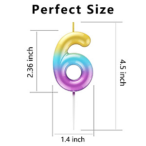 Rainbow Number 6 Candle Happy Birthday 3D Number Candles for Birthday Cake Party Decoration Wedding Anniversary Celebration Supplies