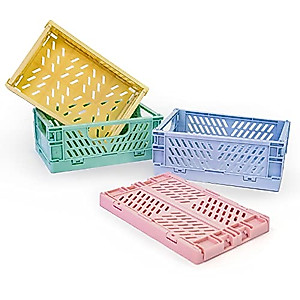 4-Pack Mini Plastic Baskets For Organizing and Storage, Collapsible Space Saving Crates, Office Desk Drawer Organizer, Small Size Storage Bins For kithchen Household Organizing.(5.9 x 3.8 x 2.2)’’.