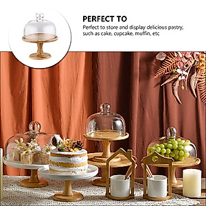 DOITOOL 1 Set Cake Plate with Dome Footed Pastry Wood Service Stand Glass Food Plate Lid Cupcake Stand Plate Server Baking Cake Dessert Display Platter Cover