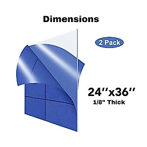 Clear Acrylic Plexiglass Sheet 1/8" Thick Cast Acrylic Sheet 24" x 36" Pack 2, 3mm Transparent Acrylic Board - 24x36 Plexi Glass Perspex Panel for Display Painting Shelf DIY Wedding Signs Cut to Size