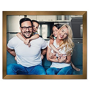 8.5x5.5 Frame Gold Bronze Picture Frame - Modern Photo Frame Includes UV Acrylic Shatter Guard Front, Acid Free Foam Backing Board, Hanging Hardware Wood Wall Frames for Family Photos - no Mat
