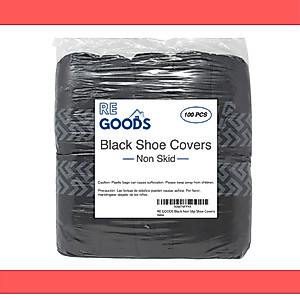 RE GOODS Shoe Covers - 100 Pack, X Large, Extra Thick With Non Skid Soles, Professional Sleek Black Disposable Boot and Shoe Booties, One Size Fits Most, Non Slip - Indoor/Outdoor