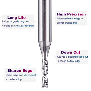 SpeTool Spiral Router Bits with DownCut 1/8 inch Cutting Diameter, 1/4 inch Shank CNC Bits Solid Carbide End Mill for Wood Cut, Carving