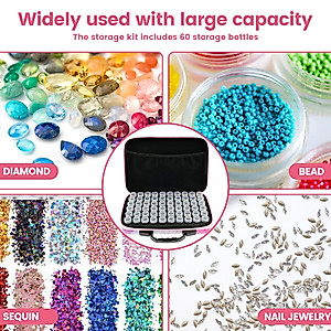 Abizarch Diamond Drawing Storage Containers 60 Slots Large Capacity Diamond Drawing Accessories Organizer with Funnel Tray and Pen Portable Diamond Art Storage Box for Diamond Art Craft