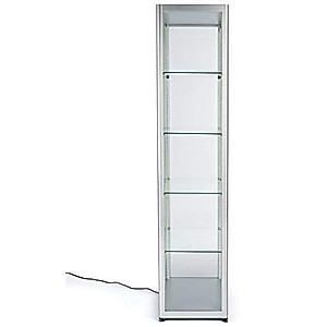 Displays2go Locking Glass Display Case, Illuminated – Silver (DCKDMT24S)
