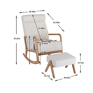 Rocking Chair with Ottoman, Nursery Glider with Thick Padded Cushion & Tall Backrest (Microfiber Fabric in Rustic Coffee)