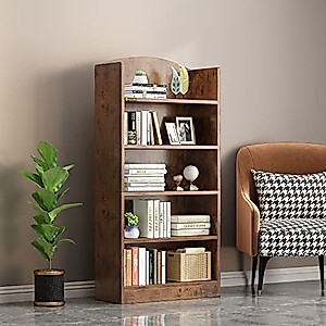 ALISENED 5 Shelf Bookcase, 47" Wood Tall Bookshelf and Bookshelves, Multifunctional Farmhouse Storage Organizer Shelving for Bedroom Library Living Room Home Office, Rustic