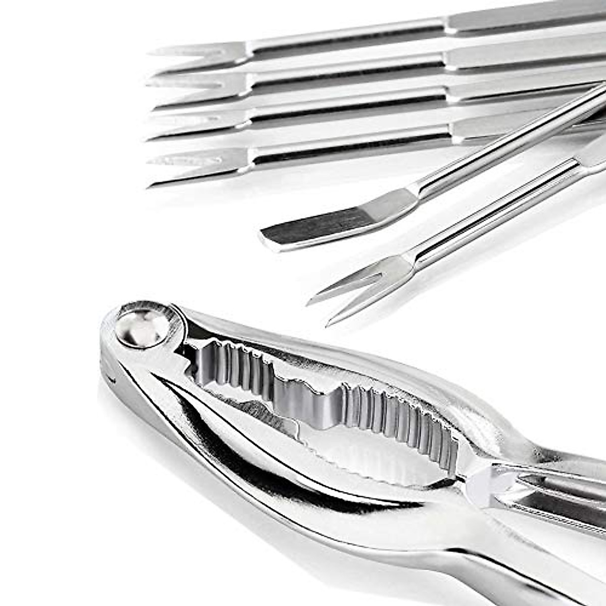 Ajmyonsp 8Pack Seafood Tools Set Crab Crackers Nut Cracker and Picks - 4 Crab Leg Forks 2 Stainless Steel Lobster Crackers 2 Shellfish Sheller Knife & Dishwasher Safe