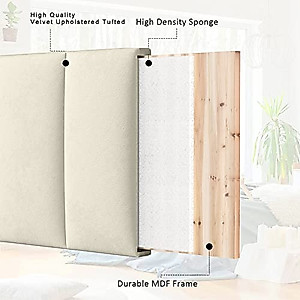 BSHOMGI Wall Mounted Headboard, Height Adjustable Queen Headboard Only Soft Comfortable Velvet Upholstered Tufted Headboards for Queen Size Bed(Velvet Beige, Queen)