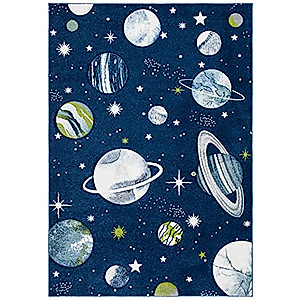 SAFAVIEH Carousel Kids Collection 4' x 6' Navy/Ivory CRK103N Outer Space Non-Shedding Playroom Nursery Bedroom Accent Rug