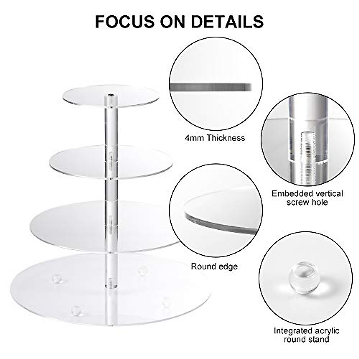 Cupcake Stand, 4-Tier Round Acrylic Cupcake Display Stand Dessert Tower Pastry Stand for Wedding Birthday Theme Party- 15.7 Inches (Transparent)