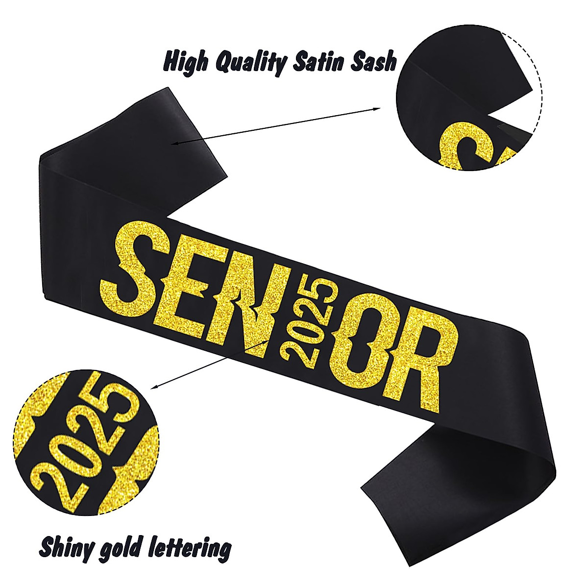6Pcs Black Senior 2025 Sash with Gold Printing Letters, 2025 Graduation Celebrations Sashes, Class of 2025 Sash for Graduation Party, Senior Cheer Sashes, Cheerleader Sash, Class Competition Sashes