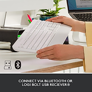 Logitech Signature K650 Comfort Full-Size Wireless Keyboard with Wrist Rest, BLE Bluetooth or Logi Bolt USB Receiver, Deep-Cushioned Keys, Numpad, Compatible with Most OS/PC/Window/Mac - Off White