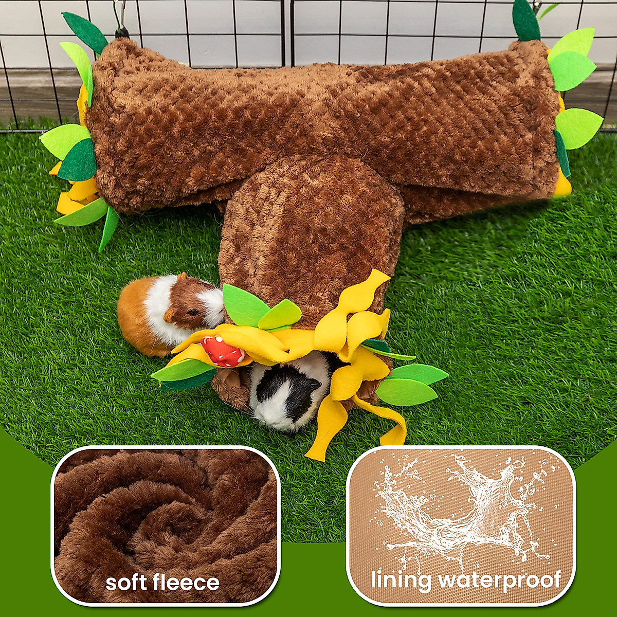 ORZECHKO Guinea Pig Hideout - 3 Way Collapsible Small Animal Tunnel Tubes Toy for Rat Hamster Guinea Pig Hedgehog Chinchilla Lizard Baby Rabbit - Playing Sleeping Resting Guinea Pig Cage Accessories