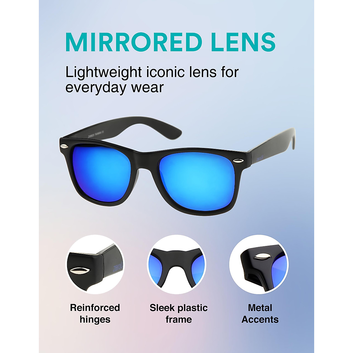 zeroUV - Classic Colored Mirror Lens Square Horn Rimmed Sunglasses for Men Women (3 Pack Polarized | Blue + Green + Red)