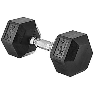 Amazon Basics Rubber Hex Dumbbell Hand Weight, 30 pound, Single, Black