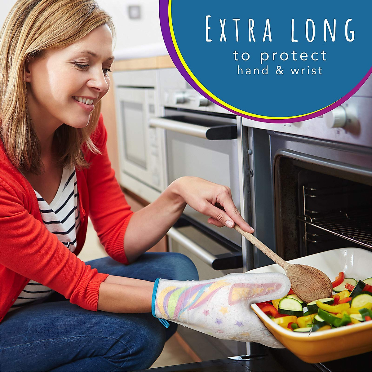 Gears Out Glitter Magic Unicorn Silicone Oven Mitt - Funny Oven Mitts - Heat Resistant Kitchen Glove, Soft Silicone, Quilted Fabric Lining