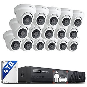 ONWOTE 16 Channel 4K PoE Security Camera System, 12MP 16CH Commercial NVR 4TB, 16x 8MP 134° Outdoor IP Cameras with Audio, AI Detect Human Vehicle, 100ft 60ft Ethernet Cables, Wired CCTV for Business