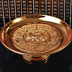 Cabilock Buddhist Plate Offering Bowl Footed Food Dessert Snack Blessing Bowl for Altar Rituals Incense Smudging Decoration Golden 7Inch