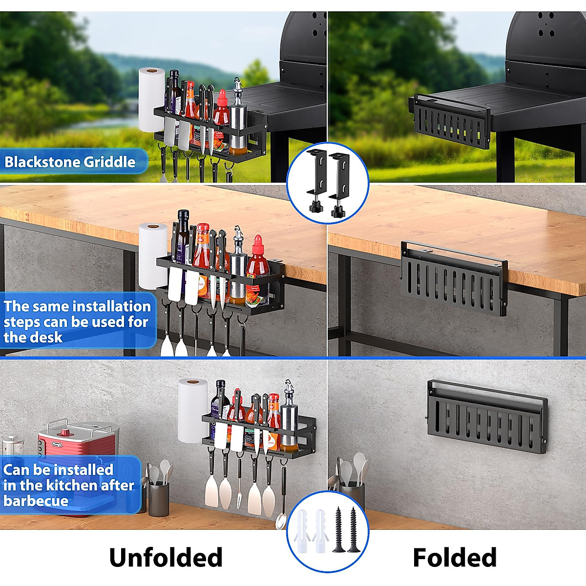 Upgraded Foldable Griddle Caddy for Blackstone 28"/36" Griddles/Prep Cart, BBQ Caddy Grill Accessories Space Saving with Paper Towel Holder for Outdoor