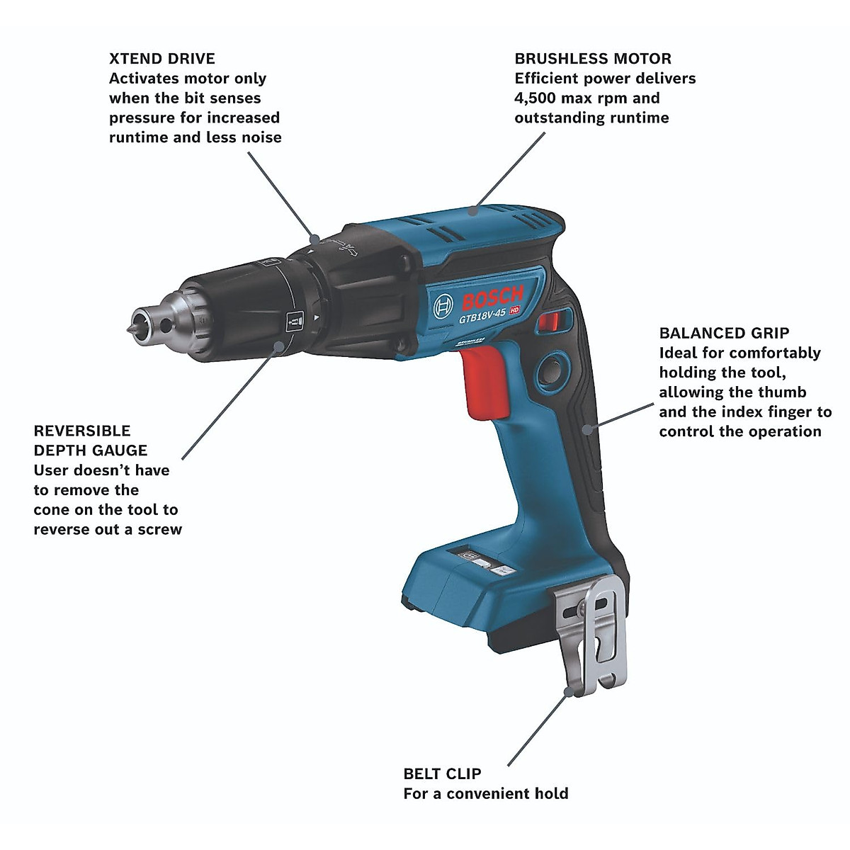 BOSCH GTB18V-45N 18V Brushless 1/4 In. Hex Screwgun (Bare Tool)