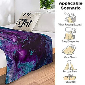 Galaxy Purple Teal Turquoise Flannel Fleece Throw Blankets 50"X40" Lightweight Fluffy Winter Fall Blanket Cozy Soft Fuzzy Plush Home Decor for Couch Bed Sofa Bedroom Living Room Travel