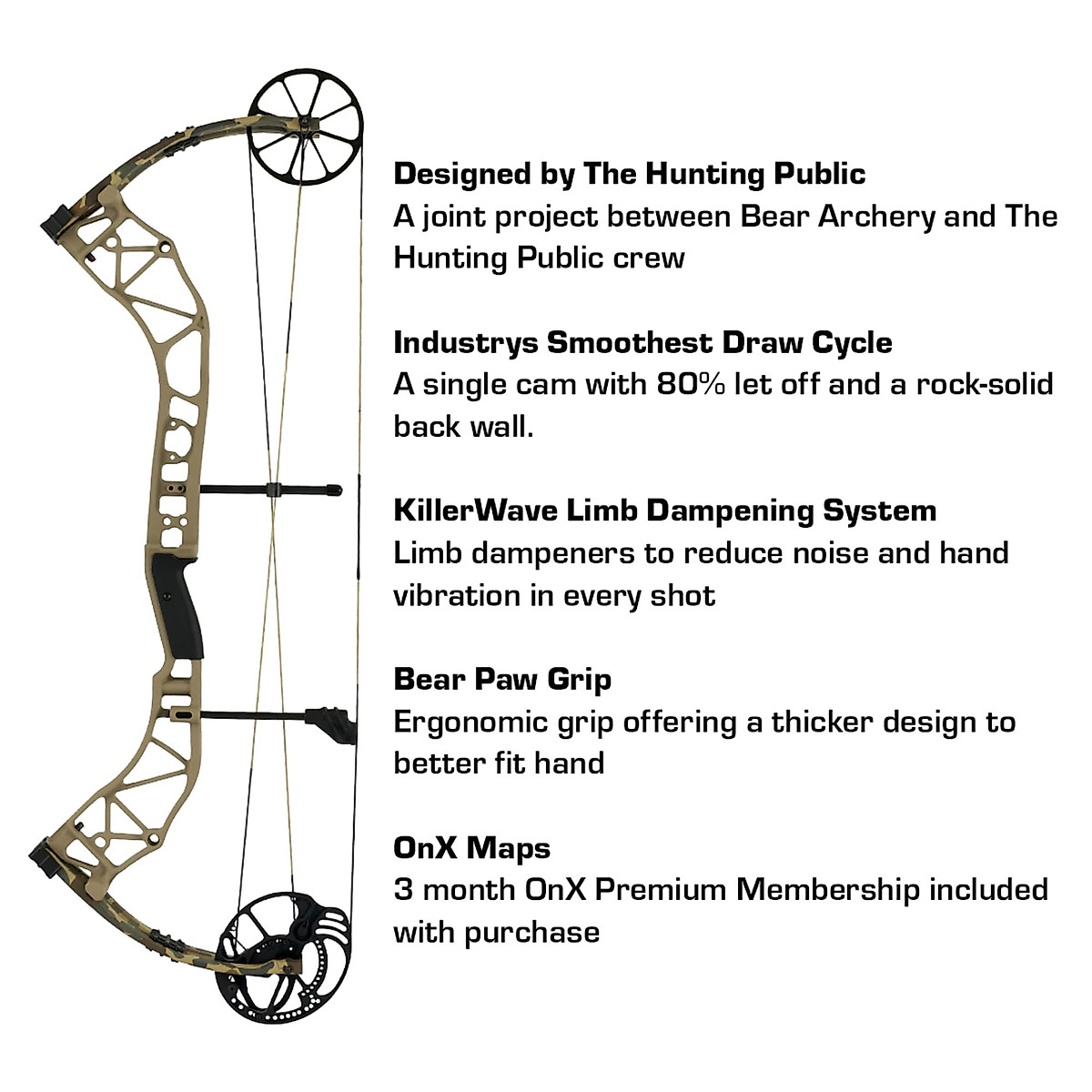 Bear Archery ADAPT Adult Compound Bow Package Designed by The Hunting Public, 70 lb. Draw Weight, Right Hand, Throwback Tan