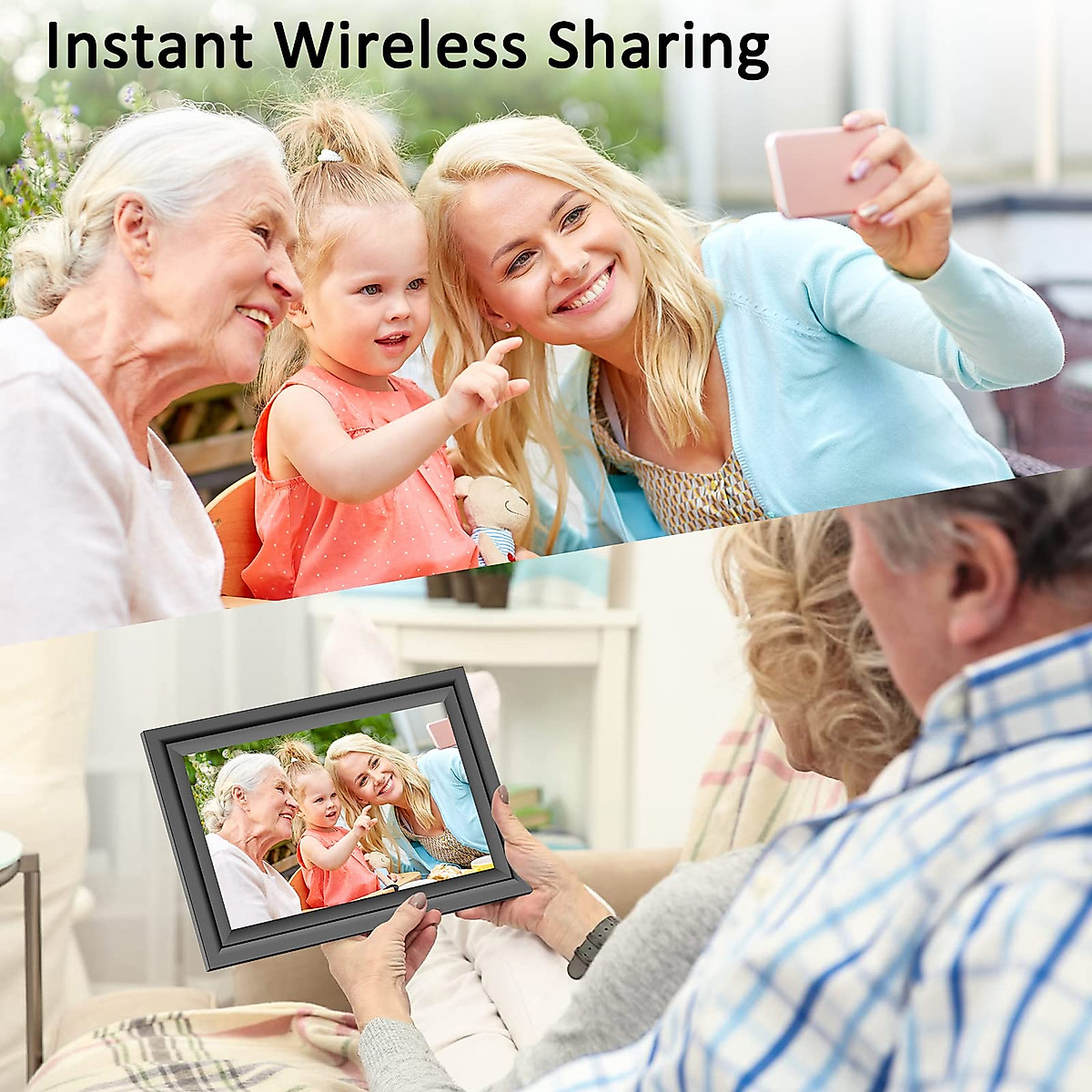 SAMMIX Digital Picture Frame 10.1 Inch WiFi Digital Photo Frame, 32GB Memory IPS HD Touch Screen Picture Frame, Auto-Rotate Slideshow, Wall-Mounted, Easy to Setup to Share Photos or Video via APP