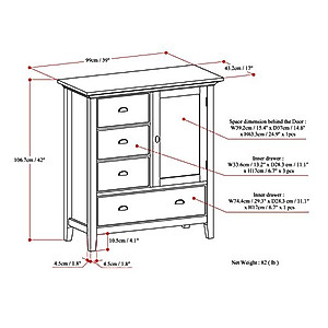 SIMPLIHOME Redmond SOLID WOOD 39 inch Wide Transitional Medium Storage Cabinet in Rustic Natural Aged Brown with 3 Small Drawers, 1 Large Drawer