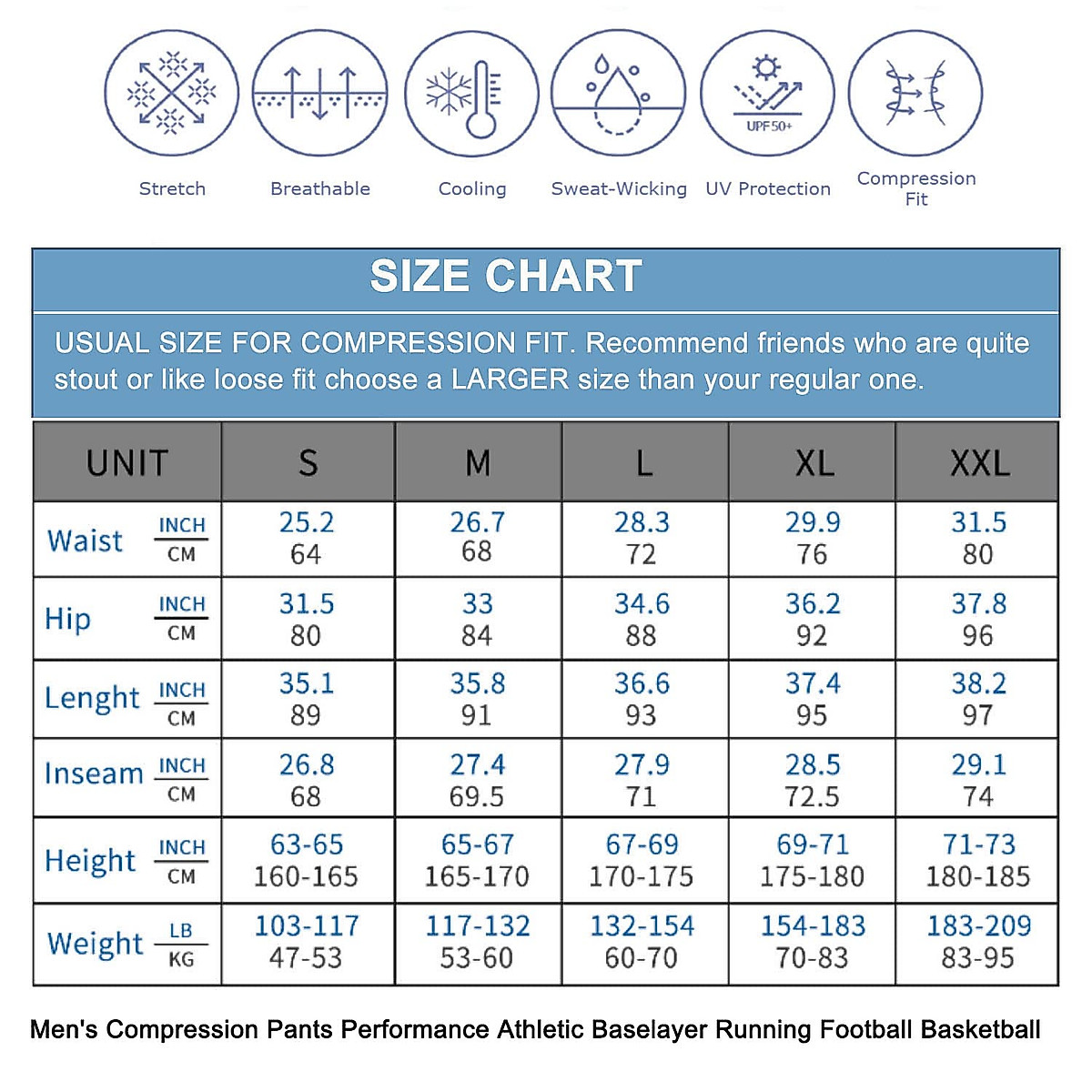 SPVISE Men's White Compression Pants with Zip Pocket Cool Dry Athletic Leggings Tights Workout Baselayer for Running Gym Yoga