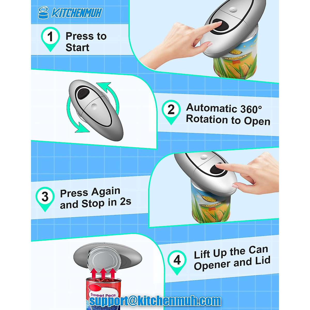 One Touch Electric Can Opener Fits Almost All Can Sizes for Seniors with Arthritis, Hand Held Battery Operated Can Opener with Smooth Edge, Food Safe Kitchen Gadgets Automatic Can Opener for Kitchen